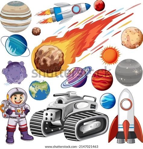 Set Space Objects On White Background Stock Vector Royalty Free 2147021463 Shutterstock
