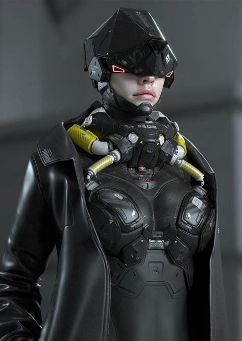 Artstation 赛博女特警cg概念角色案列 Female Armor Cyberpunk Character Cartoon