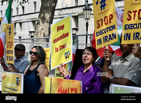 Demonstration To Stop Execution In Iran Whitehall London UK Stock