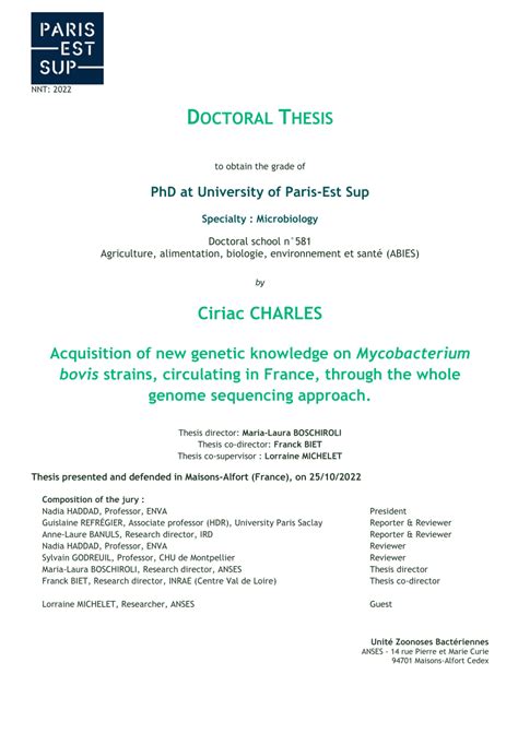Pdf Acquisition Of New Genetic Knowledge On Mycobacterium Bovis Strains Circulating In France
