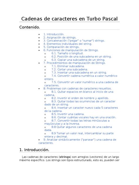 Cadenas De Caracteres En Turbo Pascal Pdf Cadena Informática Ascii