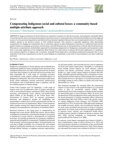 Pdf Compensating Indigenous Social And Cultural Losses A Community