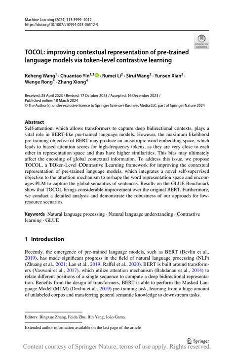 TOCOL Improving Contextual Representation Of Pre Trained Language