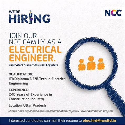 Job Alerts Hub Ncc Ltd Hiring For Electrical Engineers Supervisors Asst Engineers Jr