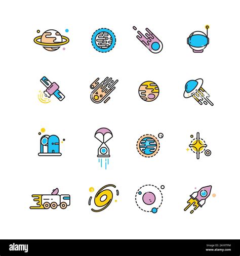 Cosmos Exploration Flat Icons With Planets And Rockets Exploration Interstellar And Icon Set