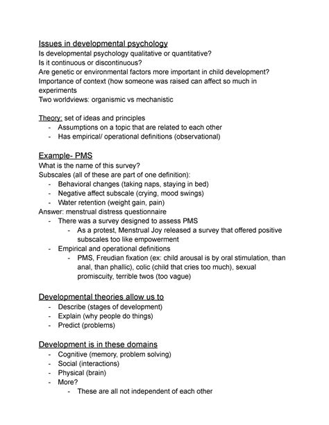 Dev Psych Notes Fro The First Exam Issues In Developmental