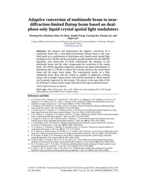 Pdf Adaptive Conversion Of Multimode Beam To Near Diffraction Limited