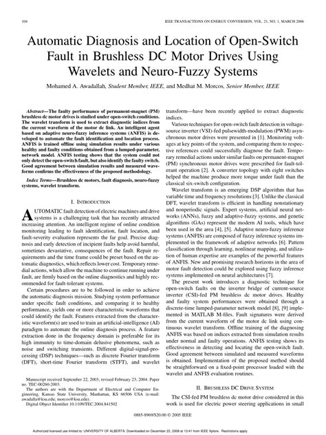 Pdf Automatic Diagnosis And Location Of Open Switch Fault In Brushless Dc Motor Drives Using