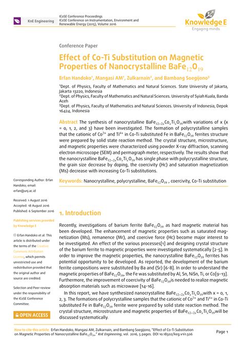 Pdf Effect Of Co Ti Substitution On Magnetic Properties Of
