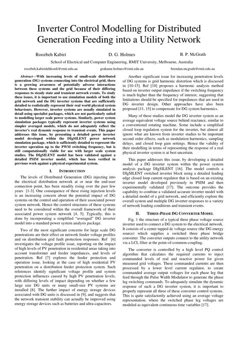 Pdf Inverter Control Modelling For Distributed Generation Feeding Into A Utility Network