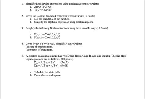 Solved Simplify The Following Expressions Using Boolean Chegg