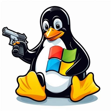Psychopath Linux Penguin Aims At Windows Logo With Rocket Launcher And