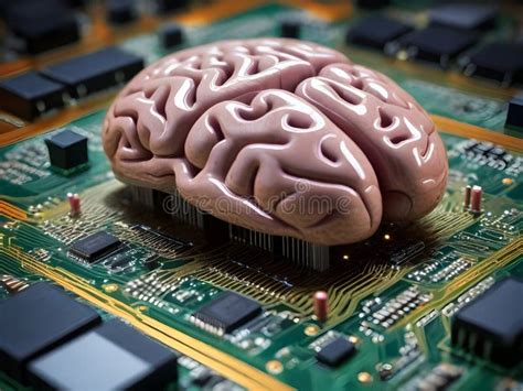 Image Of The Human Brain As The Printed Circuit As Motherboard Processor Stock Illustration