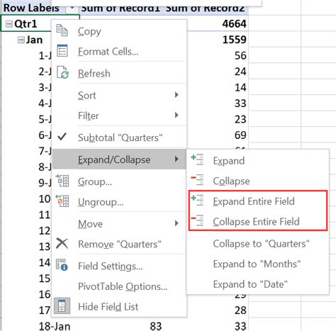 Excel How To Expand Or Collapse All Fields In Pivot Table