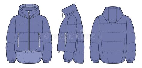 Hooded Puffer Jacket Technical Fashion Illustration Unisex Down Jacket