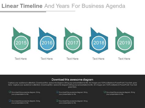 five staged linear timeline and years for business agenda powerpoint