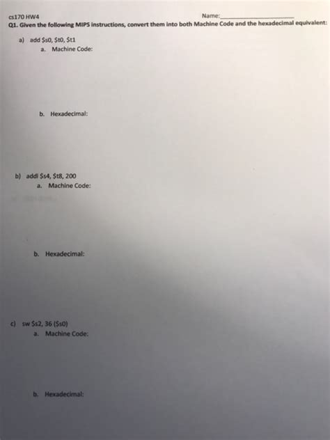 Solved Given The Following MIPS Instructions Convert Them Chegg Com