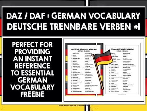 German Separable Verbs List Freebie 1 Teaching Resources