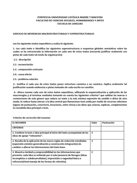 Ejercicio De Macroestructura Y Superestructura Del Texto Pdf