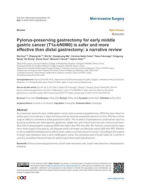Pdf Pylorus Preserving Gastrectomy For Early Middle Gastric Cancer T1a Bn0m0 Is Safer And