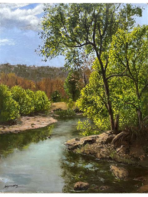 Riverside Oil Painting By Somnath Harne Exotic India Art