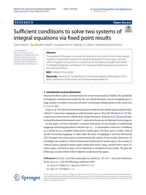 Pdf Sufficient Conditions To Solve Two Systems Of Integral Equations Via Fixed Point Results