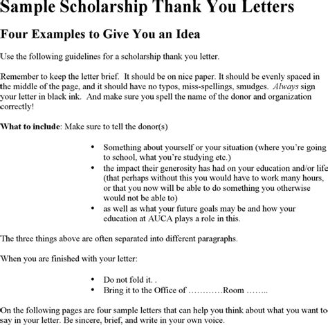 Free Sample Scholarship Thank You Letters Doc 33kb 5 Pages