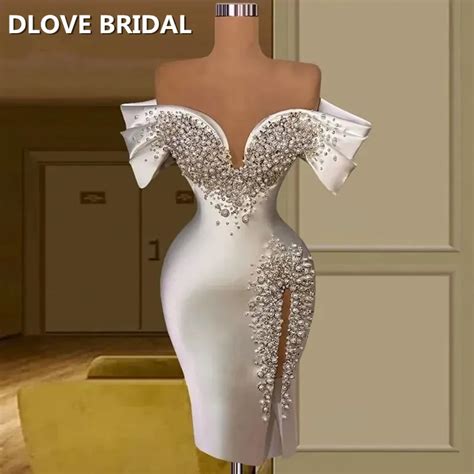 Luxury Sheath Short Wedding Dresses Dress Off Shoulder Crystal Pearls