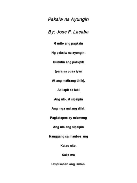 Paksiw Na Ayungin By Jose F Lacaba Pdf Foods