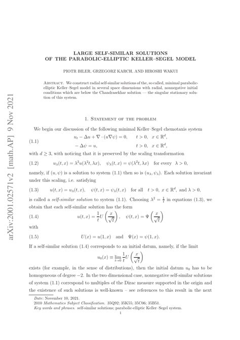 Pdf Large Self Similar Solutions Of The Parabolic Elliptic Keller
