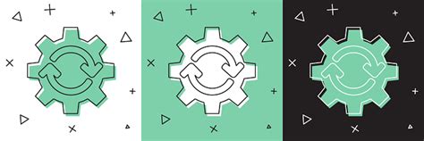 기어와 화살표를 흰색과 녹색 검은색 배경에 격리된 워크플로 개념 아이콘으로 설정합니다 기어 재장전 기호 벡터 일러스트레이션 가능성에 대한 스톡 벡터 아트 및 기타 이미지