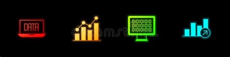 set data analysis pie chart infographic binary code and financial