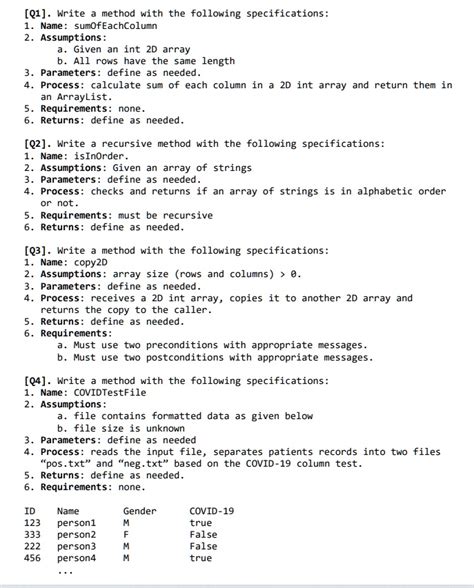 bluej so java q1 write method with the following specifications name