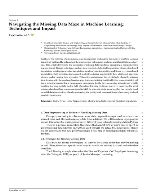 Ai351 Lecture 1 Data Preprocessing Pdf Regression Analysis
