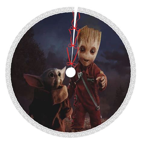 Groot Christmas Tree Skirt With Tassel Lace For Xmas Ornaments Decoration