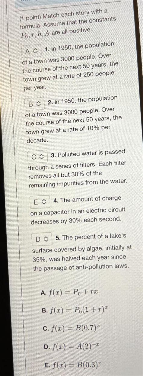 Solved Point Match Each Story With A Formula Assume Chegg Com