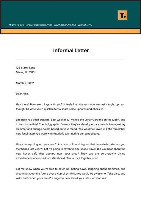 Free Informal Letter Template To Edit Online