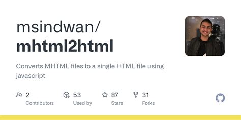 Github Msindwanmhtml2html Converts Mhtml Files To A Single Html