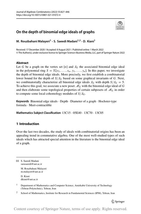 On The Depth Of Binomial Edge Ideals Of Graphs Request Pdf