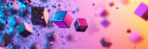 Futuristic Minimalistic Style Featuring Colorful 3d Cubes Floating In Vibrant Neon Gradients