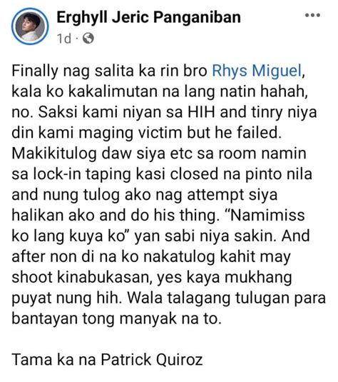 Ej Panganiban Reacts To Rhys Miguel Accusation Vs Patrick Quiroz Pep Ph