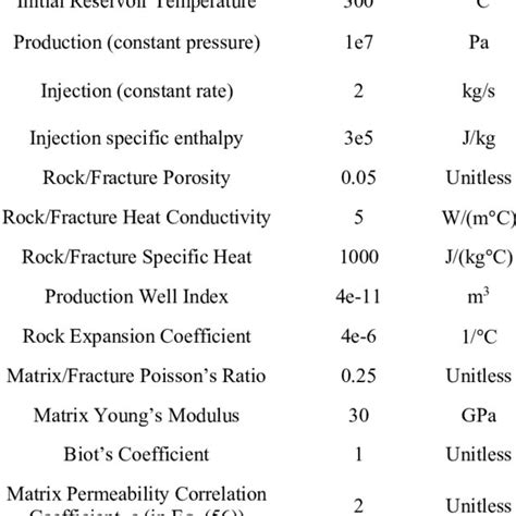 Input Parameters For Geothermal Reservoir Model With Embedded Discrete