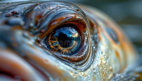 A Close Up Of A Salmon S Eye Reflecting Ancient Scenes Of Its Ancestral