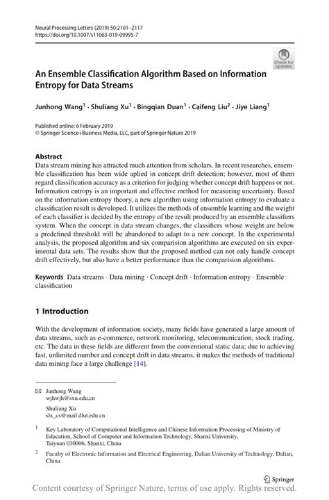 An Ensemble Classification Algorithm Based On Information Entropy For Data Streams