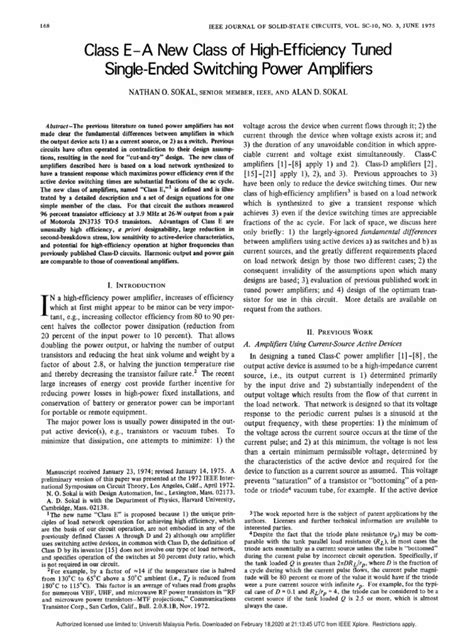 Class E A New Class Of High Efficiency Tuned Single Ended Switching Power Amplifiers Pdf
