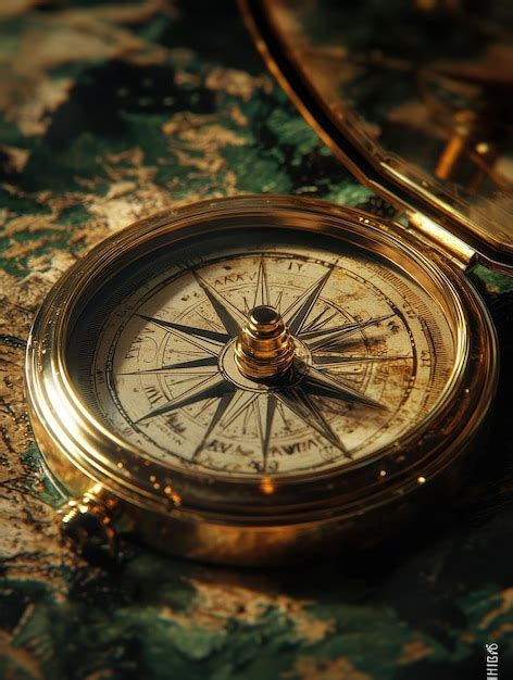 Old World Compass Pointing To Hidden Treasures Premium Ai Generated Image