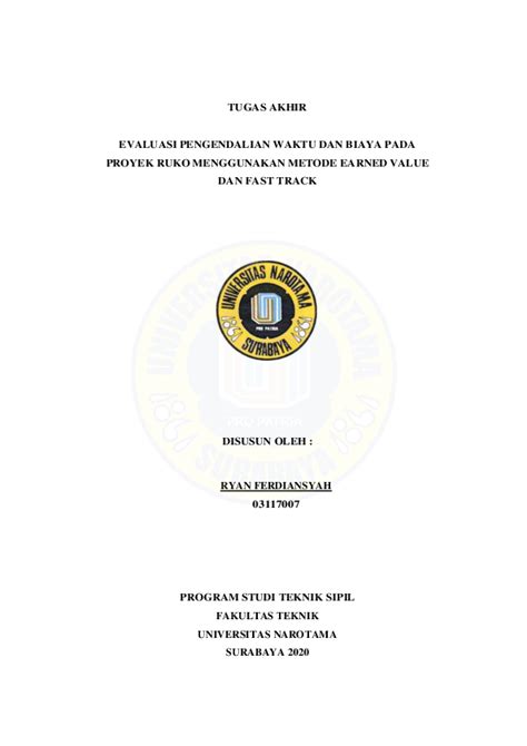 Pdf Evaluasi Pengendalian Waktu Dan Biaya Pada Proyek Ruko Menggunakan Metode Earned Value Dan