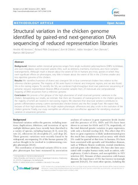 Pdf Structural Variation In The Chicken Genome Identified By Paired End Next Generation Dna