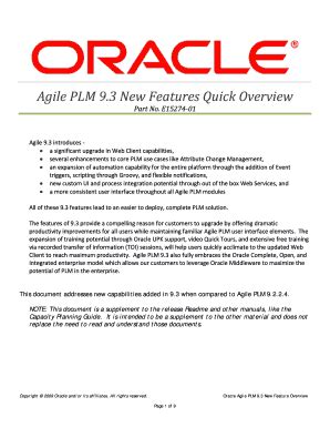 Fillable Online Oracle Agile Product Lifecycle Management 9 Fax Email Print PdfFiller