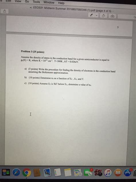 Solved Assume The Density Of States In The Conduction Band